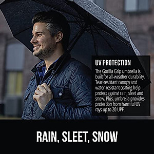 Gorilla Grip Compact Travel Umbrella for Rain, Windproof Reinforced Fiberglass Ribs, Coated, Portable, One-Click Automatic Open and Close, Collapsible and Lightweight Small Umbrella, 42 Inch, Black