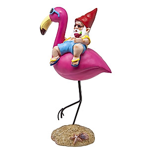 Funny Guy Mugs Garden Gnome Statue - Gnome and A Flamingo - Indoor/Outdoor Garden Gnome Sculpture for Patio, Yard or Lawn