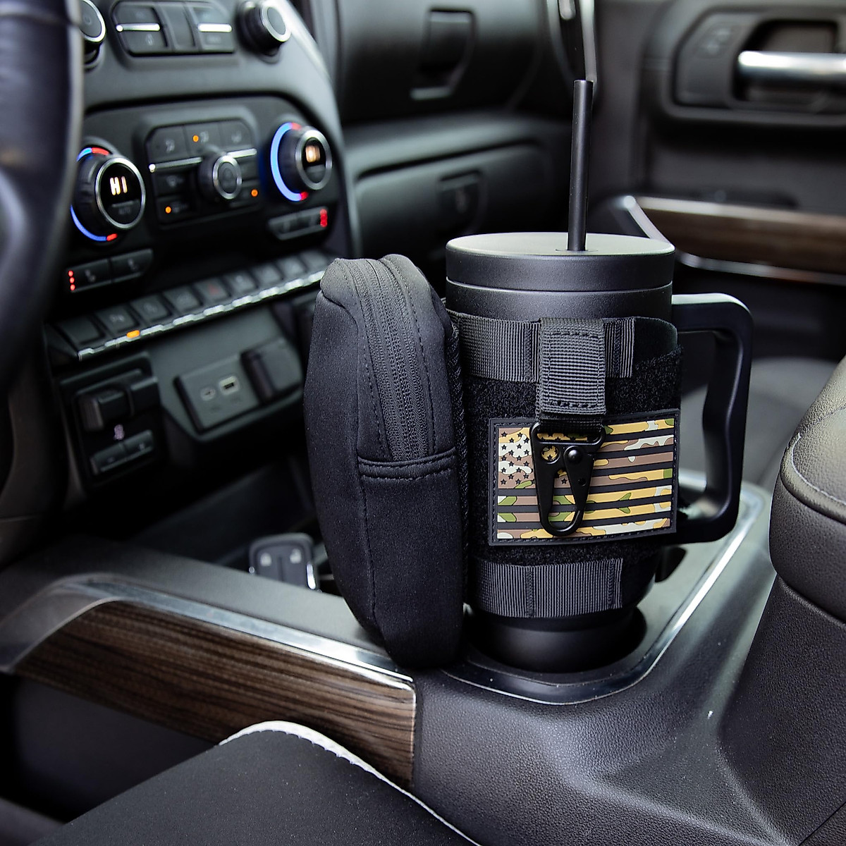 Iron Infidel Tactical Tumbler with Straw Lid - 40oz Insulated Tumbler for Men & Women that Fits Car Cup Holder with Rugged Sleeve to Store Keys, Wallet & Phone - Stealth Black