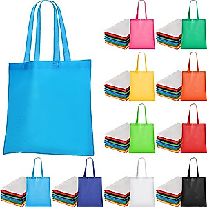 Jexine 50 Pack Non Woven Tote Bags Bulk 13 x 15 Inch Reusable Grocery Bags with Long Handles for Shopping, Birthday Party (Bright Color)