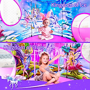 3 in 1 Kids Play Tent for Toddler with Play Tunnel+Baby Ball Pit+Castle Tent, Pop Up Unicorn Kids Playhouse for Boys and Girls Gift, Collapsible Children Play Tent Toy Indoor and Outdoor Play Games