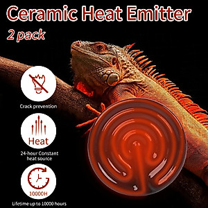 REPTI HOME 75W Ceramic Heat Emitter (2 Pack), Reptile Heat Lamp Bulbs, Ceramic Heater for Amphibian, Pet Brooder Coop, Chicken, Dog, Cat