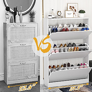 Boonatu Shoe Cabinet Storage for Entryway, Shoe Cabinet Storage with 3 Flip Drawers, Shoe Cabinet for Entryway Slim Space, 3 Tier White Shoe Cabinet Freestanding Wood Shoe Rack for Entryway, Hallway