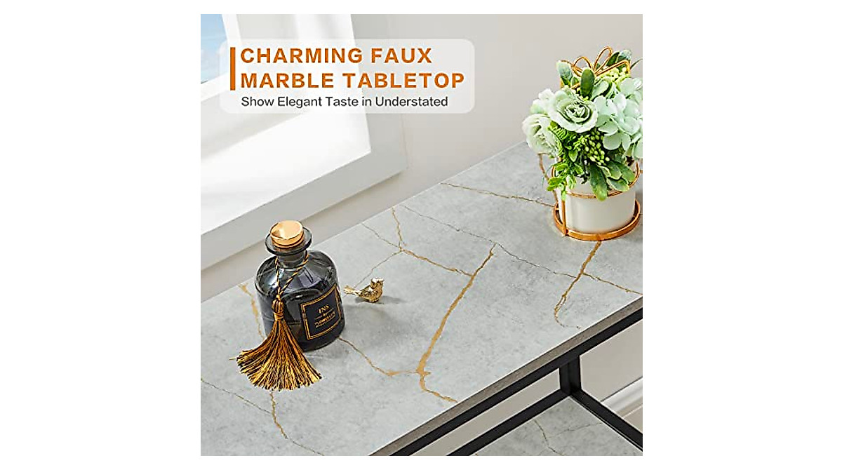 WOHOMO 40" Grey Marble Console Table - Slim 3-Tier Storage