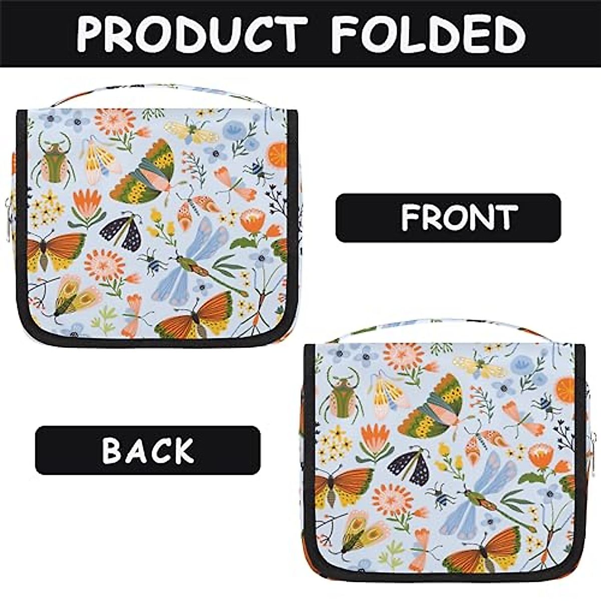 Butterfly Dragonfly Plants Travel Toiletry Bag Cosmetic Makeup Bag for Women Men Hanging Hook Wash Toiletries Portable Toiletry Bags Organizer