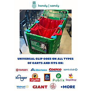 Handy Sandy Reusable Shopping Cart Bags (Set of 3), Foldable, Washable Grocery Bags, Multi-use Tote Bags Red