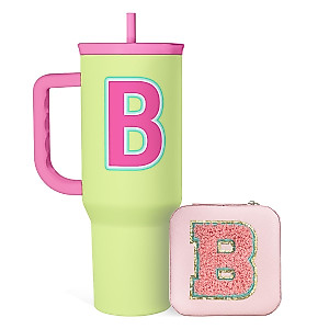 SANDJEST Stainless Steel Slider Tumbler With Handle 40oz & Jewelry Case with Initial B