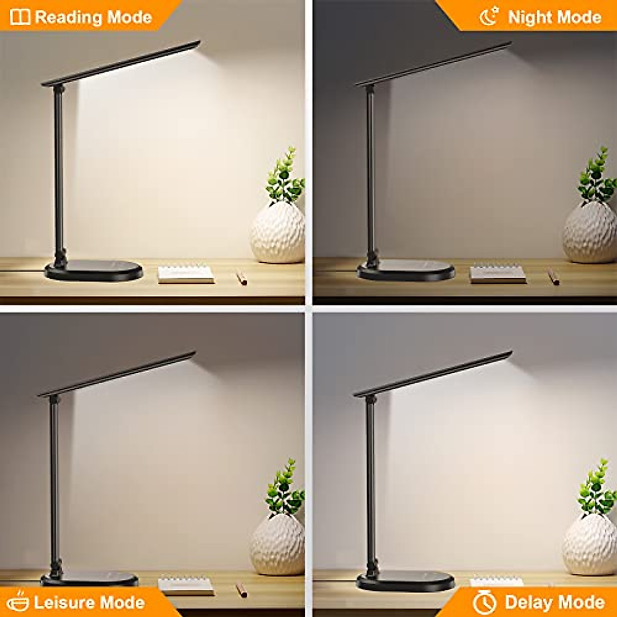 Desk Lamp,Table Lamps LED Desk Lamp,Dimmable Office Lamp with USB Charging Port,3 Lighting Modes with 10 Brightness Levels,Touch Control,Memory function,Eye-Caring Desk Light for Study,Reading,Bedroom
