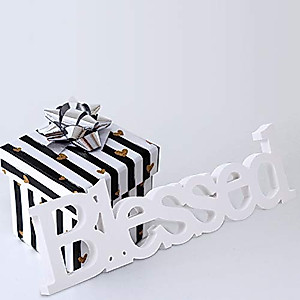 Blessed Letter Table Sign Blessed Standing Letter Table Sign Rustic Wooden Home Signs Decor for Valentine's Day Wedding Graduation Party Baby Shower First Communion Christening Decorations (White)