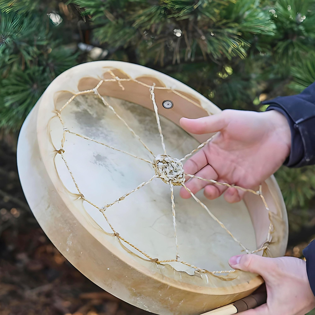 GMP Traditional Frame Drum/Bodhran with Handle, 15" Diameter | Natural Goatskin Head, Comes with Wood and Leather Mallet