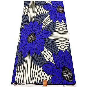 African Ankara Wax Print Fabrics -Floral Pattern-Purple, Gray, White, Dark-Brown,- Sell by 6 Yards-100% Cotton- for Dresses