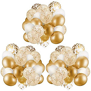 60 Pack Gold Balloons + Gold Confetti Balloons w/Ribbon | Balloons Gold | Gold Balloon | Gold Latex Balloons | Golden Balloons | White and Gold Balloons 12 inch | Clear Balloons with Gold Confetti |