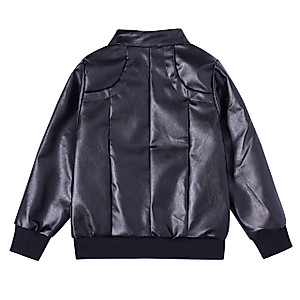 ELUCKFACE Boys Trendy Stand Collar PU Leather Moto Jacket Leather Coat Black 8-9Years