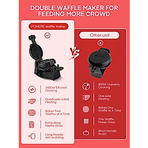 Waffle Maker, Belgian Waffle Maker Iron 180° Flip Double Waffle, 8 Slices, Rotating & Nonstick Plates, Removable Drip Tray Easy to Clean, Cool Touch Handle, Handle Lock for Easy Storage, 1400W (Red)