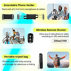 Sensyne 64" Phone Tripod Stand, Versatile Camera&iPad Tripod with Wireless Remote and 2-in-1 Phone Holder for Selfie/Video Recording/Photo/Live Stream/Vlog (Blue)