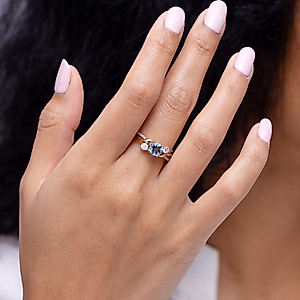 Angara Aquamarine and Diamond Twisted Vine Ring in 14K White & Rose Gold (5mm Aquamarine) March Birthstone