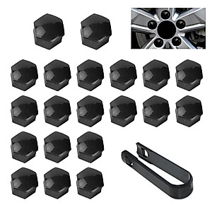 UGSHY 20 PCS Car Hub Protective Cap, 0.75"/19mm Plastic Nylon Anti-Rust Dustproof Tire Screw Cap with Extraction Clip, Anti-Theft Bolt Lug Nut Cover, Universal Decoration Accessories for Cars (Black)