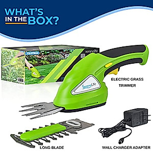 SereneLife Battery Grass Cutter, Grass Clippers Cordless, Trimmer Cutter, Handheld Trimmer, Grass Shear Electric, Perfect For Leaves & Debris, Rechargeable Battery, Charge Time 4 Hrs, 3.6V (PSLHTM20)
