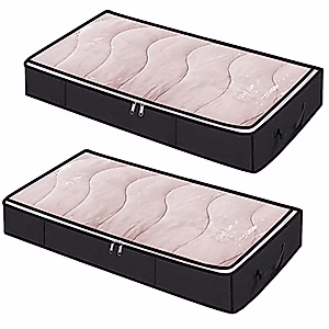 65L Toy storage organizer clothes storage container closet organizer storage bags for clothes under bed storage bin organizer for closet ,shelves, basement，Foldable Clothing Storage Organizer with Reinforced Handle & Zippers （2 pack, Black)