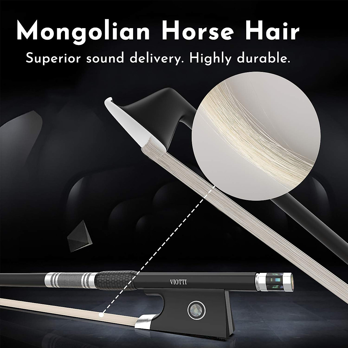 Viotti Carbon Fiber Violin Bow, Hand Crafted by Professional Violin & Bow Makers, Strong, Stiff & Well Balanced, Made with Mongolian Horse Hair, For Violinists & Fiddlers of All Skill Levels