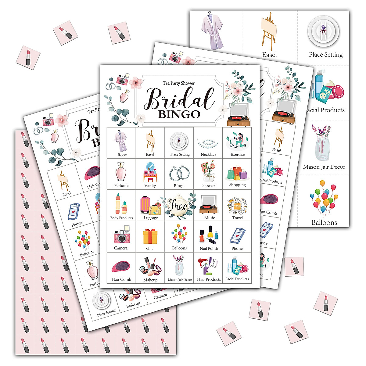 Tea Party Bridal Shower Games, Tea Party Bingo Game, Tea Party Decorations, Tea Party Favors, 24 Players Bingo Games for Bridal Shower, Bachelorette Party, Wedding Engagement Party (A05)