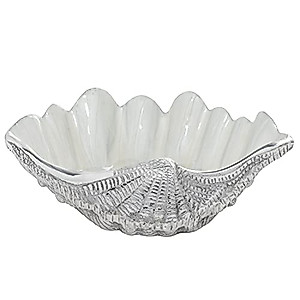 Deco 79 Aluminum Sea Life Shell Serving Bowl with Enamel Interior, 12" x 9" x 3", White