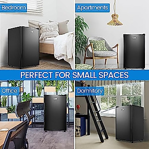 WANAI Mini Fridge with Freezer, 3.2Cu.Ft, Single Door Small Refrigerator, Energy-efficient, Low Noise, Mini fridge for Bedroom Dorm and Office, Black