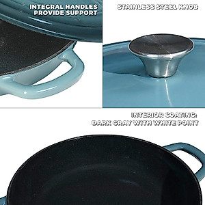 Flavehc Braiser Enameled Cast Iron Braiser 2.25 qt Braiser Pan with Lid Slateblue Shallow Cast Iron Casserole Braiser Pan with Handels