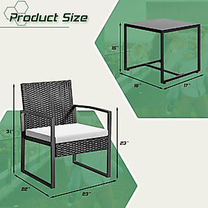 Homall Balcony 3 Piece Furniture Table Garden Backyard Outdoor Patio Use Porch Chairs Cushioned PE Wicker Bistro Set Rattan (White)