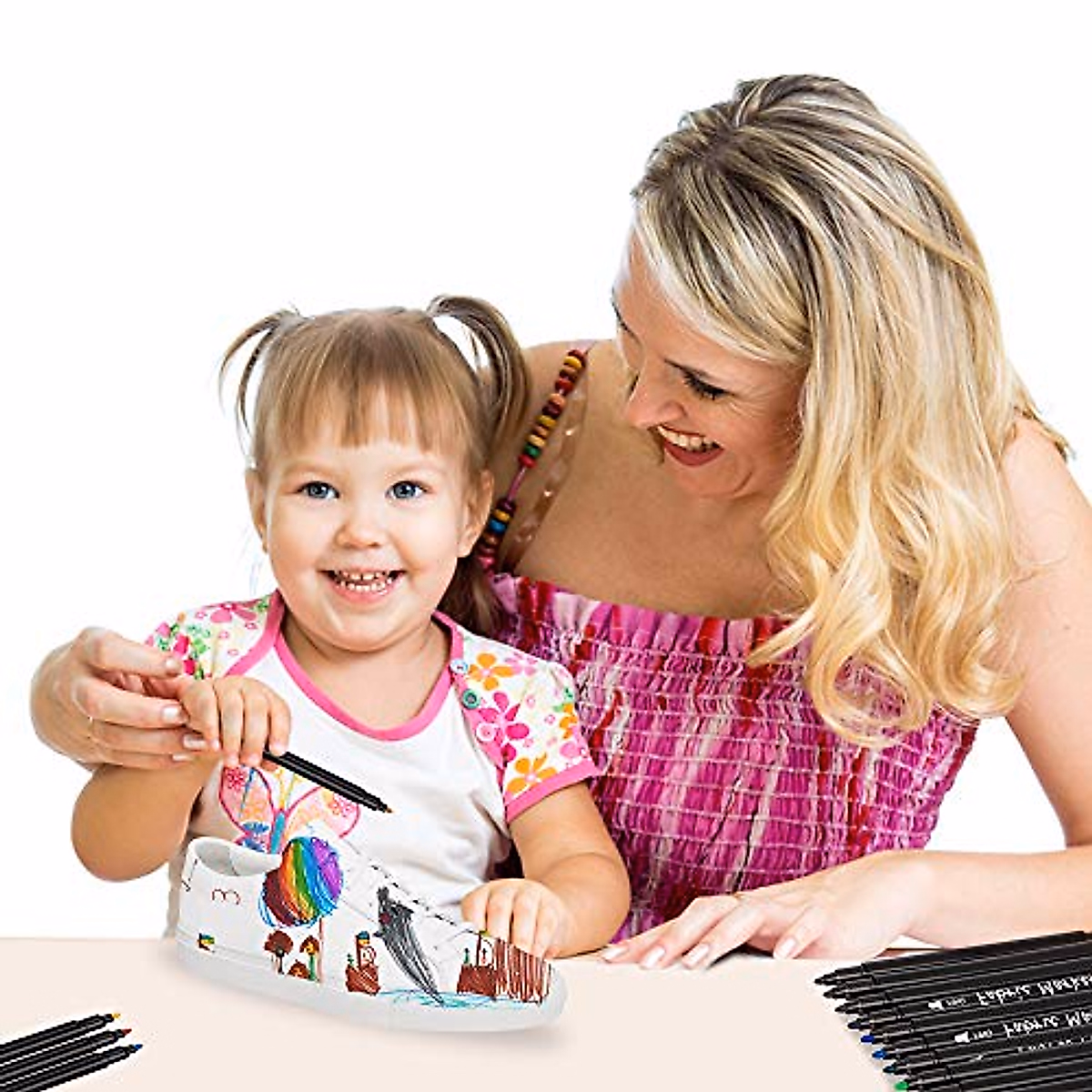 JR.WHITE Fabric Markers Permanent for T Shirts Baby Clothes Onesies Bibs White Pillow Canvas Tote Bags Clothing - No Bleed - Fine Tip - Child Safe & Non Toxic Fabric Paint Pens Set of 24 Colors