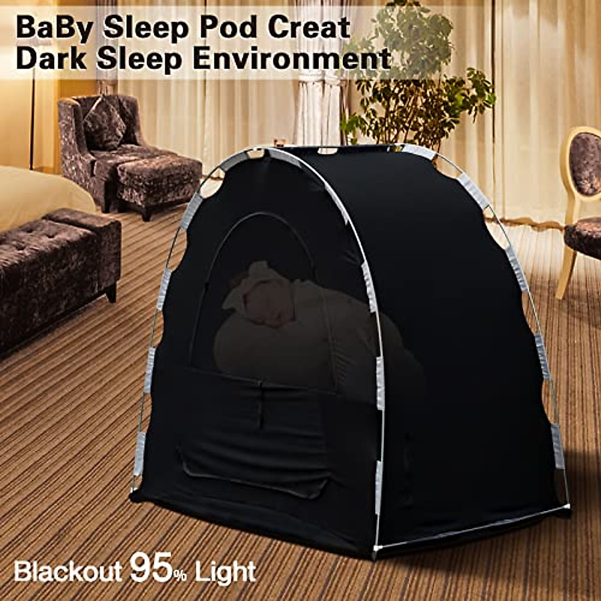 Pack N Play Blackout Cover, Pod for Slumber, Baby Sleep Pod Slumber Tent, Crib Cover, Baby Crib Tent, Travel Crib Canopy, Portable Privacy Pod Blackout Canopy Crib Cover, Block Out 90%+ Light