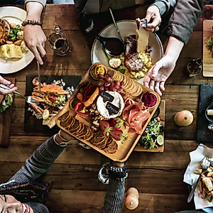 Cheese Board Natural Bamboo Platter with Knife and Forks Set with Ceramic Bowls dubaBoo Charcuterie Platter and Serving Meat, Cheese Board with Slide Out Drawer, Gift for Any Occasion.