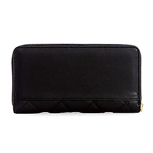 GUESS Women's Quilted Logo Embroidered Zip Around Wallet Clutch Bag - Black
