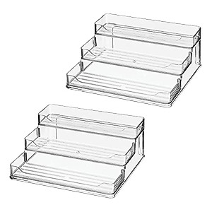mDesign Plastic Kitchen 3-Tier Spice Rack Holder, Storage Organizer for Cabinet, Counter, Pantry, Shelf, Hold Spices, Seasoning, Jars, Canned Food, Appliances - Ligne Collection - 2 Pack - Clear