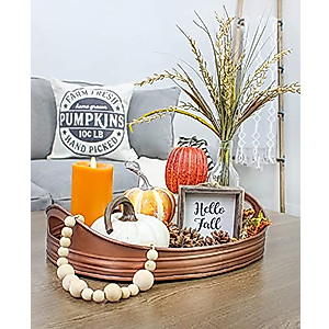 AuldHome Rustic Oval Copper Tray (16.5 x 12.5 Inches); Farmhouse Metal Decorative Serving Tray