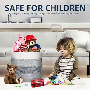 COSYLAND Large 15.7“x15.7“x10“ Storage Laundry Basket Woven Cotton Rope Organizer for Blanket Toys Towels Baby Nursery Hamper Bin with Handle