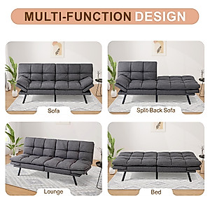MUUEGM Futon Sofa Bed, Memory Foam Futon, Convertible Futon Couch, Sofa Bed Couch,Modern Loveseat Sofa,Comfy Sleeper Sofa for Compact Space,Apartment, Living Room,Easy Assemble,Grey
