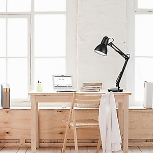 Globe Electric 5698601 28" Heavy Base Top Moving Spring Balanced Swing Arm Desk Lamp, Black, On/Off Rotary Switch on Shade, Home Office Accessories, Lamp for Bedroom, Home Décor, Home Improvement