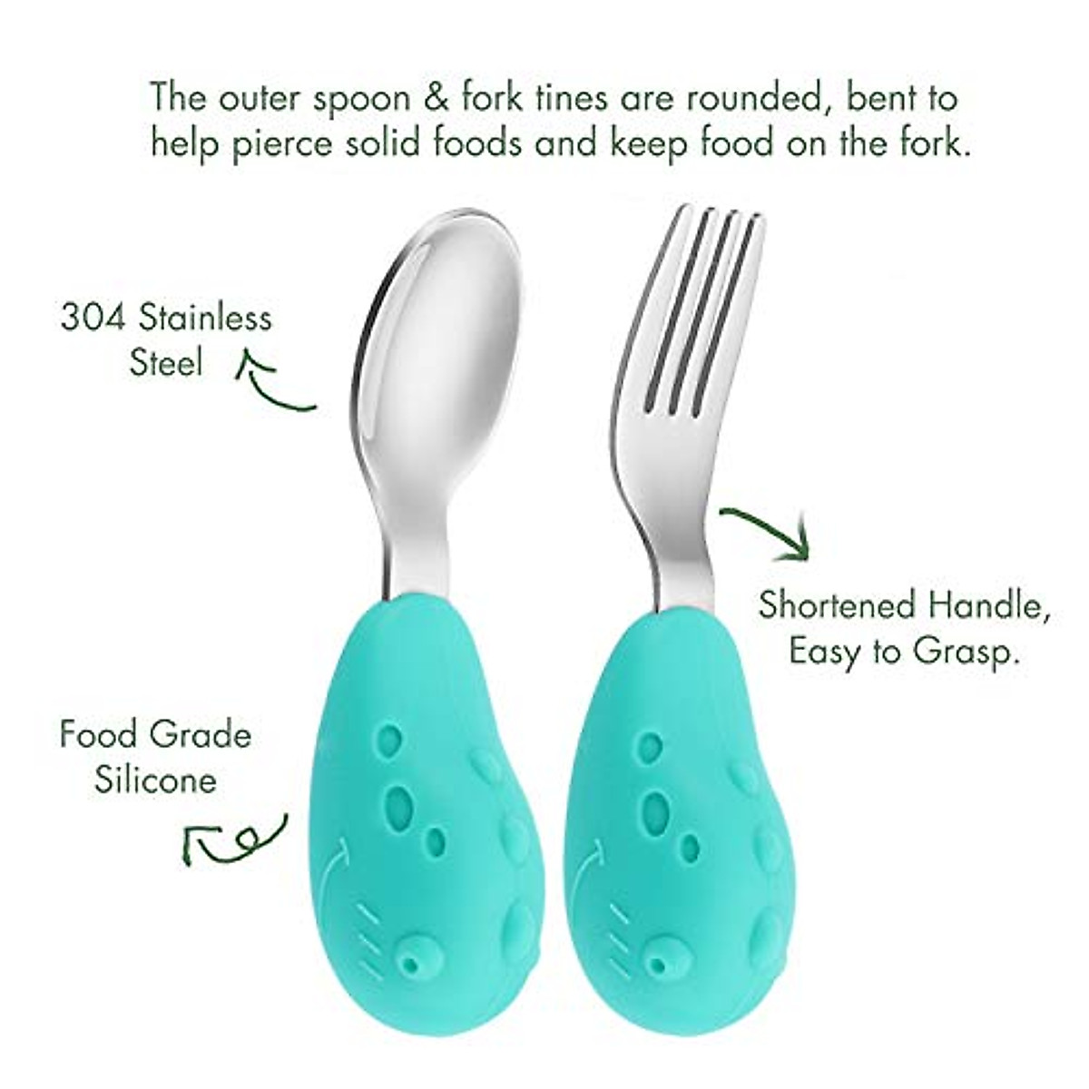 YIVEKO Baby Fork and Spoon Set with Carry Case Baby Training Utensils Self Feeding Toddler Silverware Silicone and Stainless Steel Kids and Toddler Utensil Set-Dinosaur