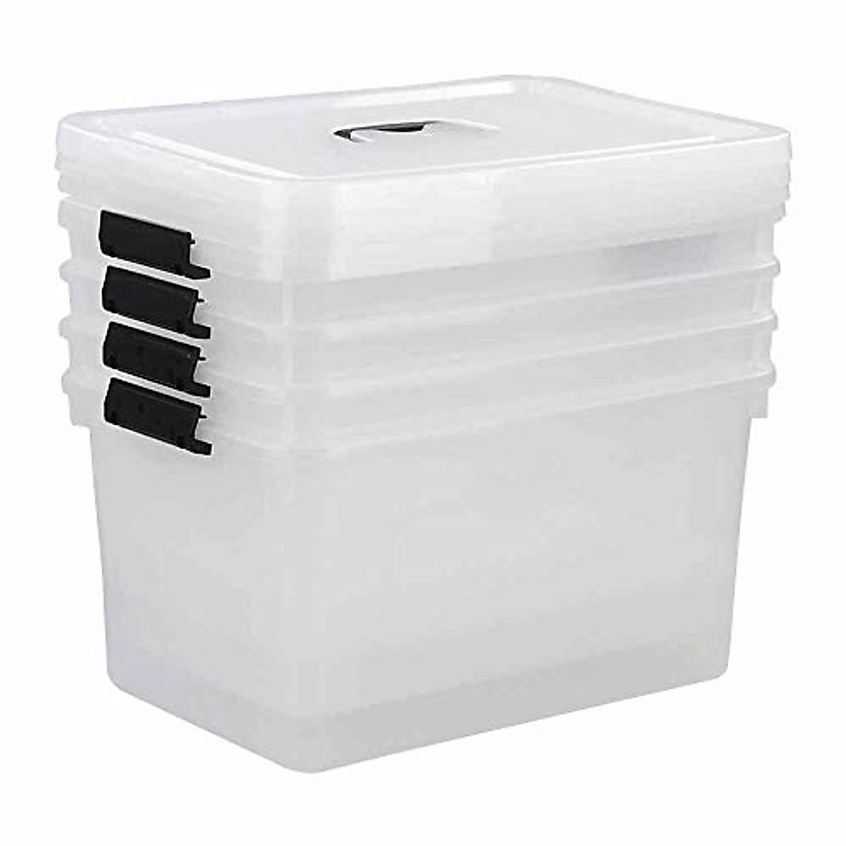 Nicesh 17.5 L Plastic Large Storage Box, Clear Latch Bin with Handle and Lid, Set of 4