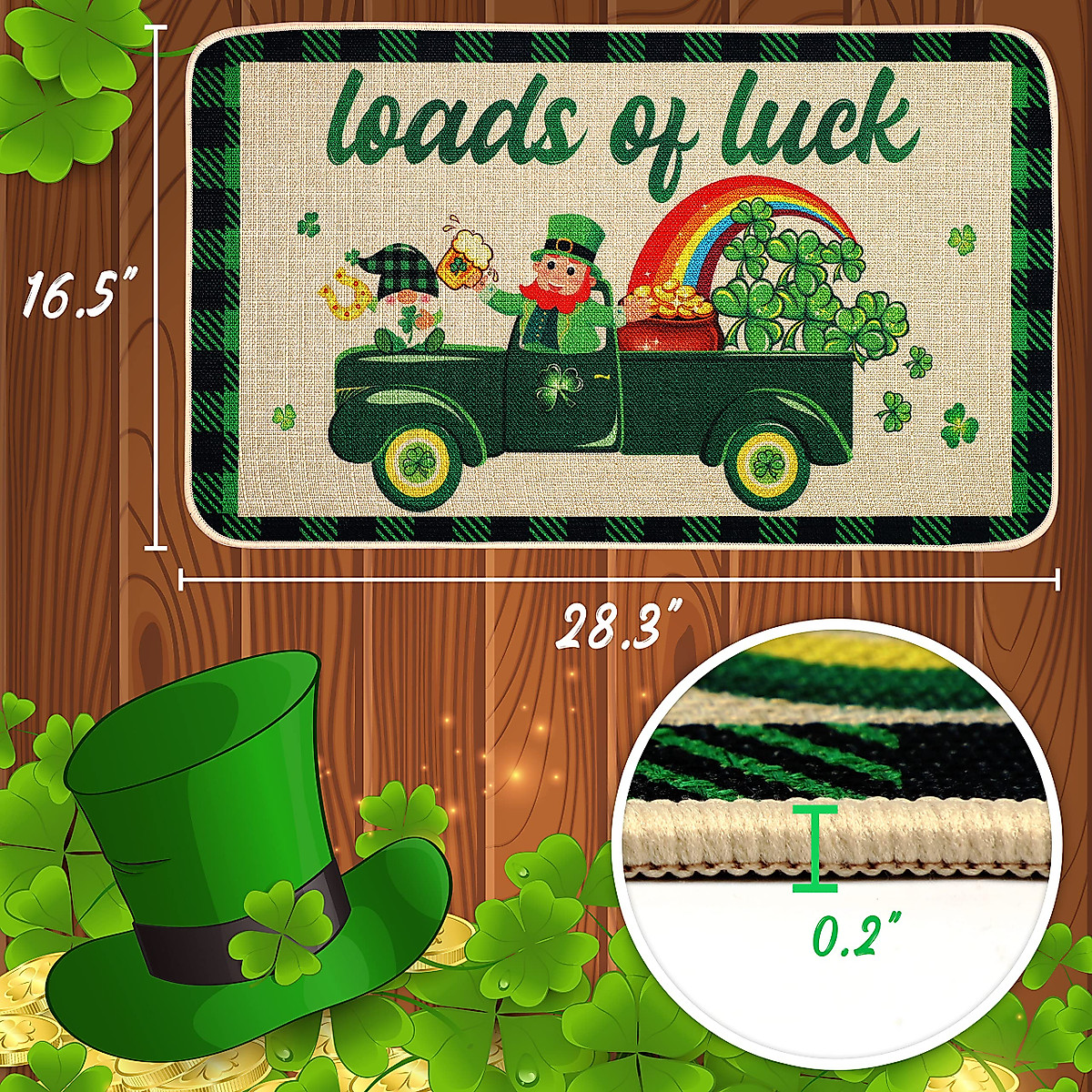 Tieshankao St Patricks Day Gnome Doormat Decorations-Shamrock Leprechaun Lucky Door mat Rug Irish Saint Patty's Decor for The Home Bathroom