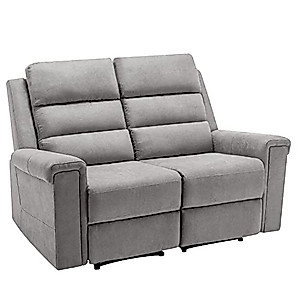 MELLCOM Linen Reclining Loveseat, Manual Reclining Home Theater Seating, Upholstered Sofa Recliner Chair, Arm Chair for Living Room Reading Room Bedroom, Loveseat, Gray