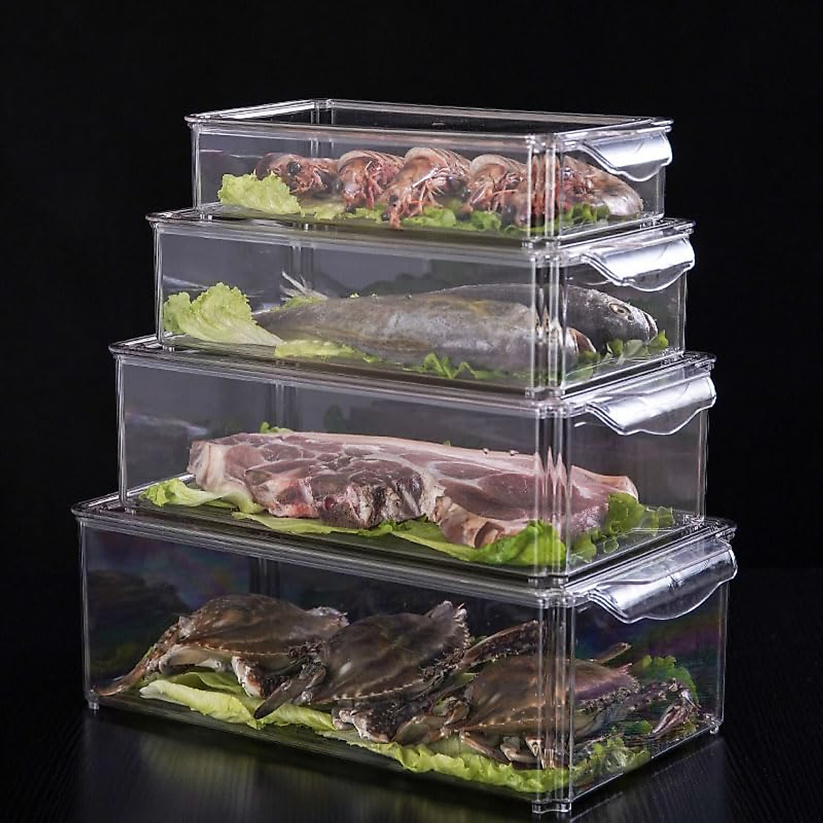 Taiuloo Set of 4 Fridge Organizer, Stackable Refrigerator Organizer Bins with Lids, Kitchen Pantry Cabinet Organization, BPA-Free Clear Food Storage Containers for Fruit, Vegetable, Cereal, Produce