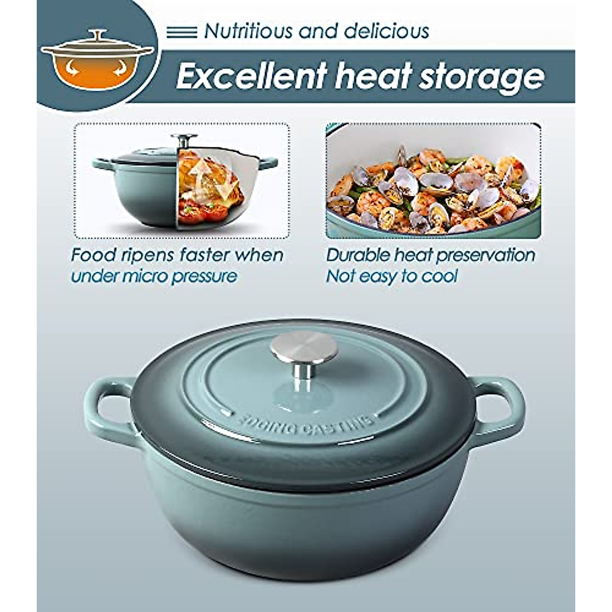 EDGING CASTING Enameled Cast Iron Dutch Oven, 5 Quart Enameled Dutch Oven Cookware Pot, Suitable For Bread Baking, Ideal for Family, Slateblue…