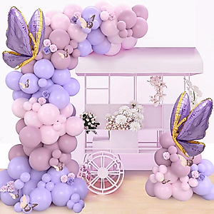 Purple Butterfly Balloon Arch Garland Kit 133pcs Pastel Purple Pink Balloons with 2pcs Butterfly Foil Balloons for Butterfly Birthday Party Decorations Baby Shower Decorations for Girls