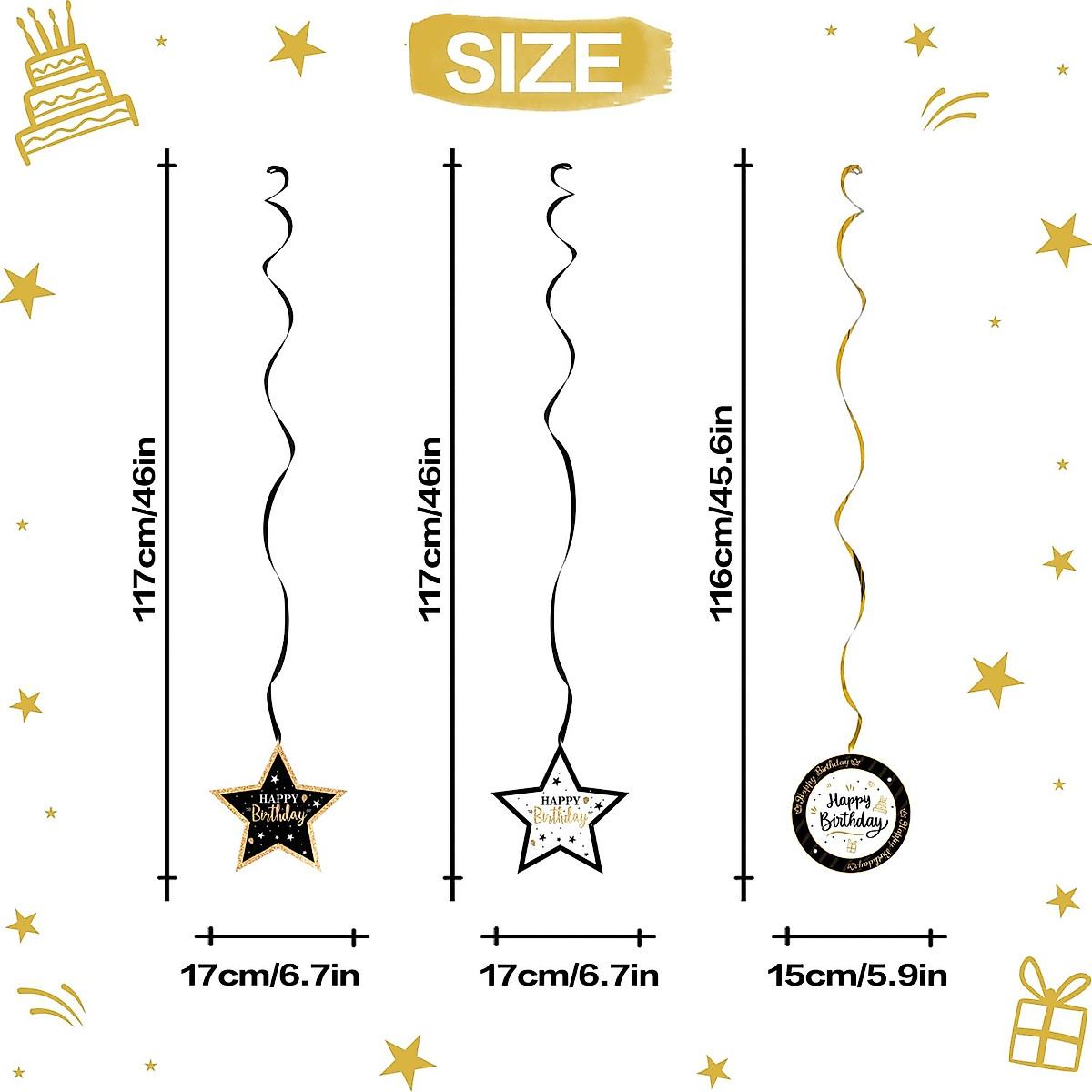Nelbiirth Happy 18th Birthday Black & Gold Glitter Swirls Streamers Party Decorations - 15 Pcs 18th Birthday Hanging Swirls Streamers Kit,Cheers to Eighteen Years Old Bday Party Sign.