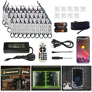 BEAMNOVA RGB Commercial Storefront Light Kit 40Ft Window Lights Modules with Remote, Bluetooth Control Box DC 12V Power Supply Transformer Adhesive Waterproof Outdoor Strip Lights