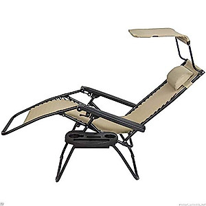 BMS 2 PCS Zero Gravity Chair Lounge Patio Chairs with Canopy Cup Holder, Tan