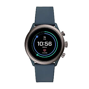 Fossil Men's Gen 4 Sport Heart Rate Metal and Silicone Touchscreen Smartwatch, Color: Grey, Blue (FTW4021)