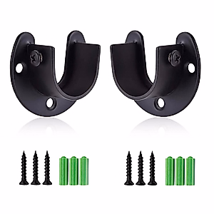 Rise age Stainless Steel Closet Rod Bracket, 1-1/4 Inch Diameter Closet Rod Holder 2 Pcs, Heavy Duty Curtain Rod Holder, Black Closet Rod Support with Screws